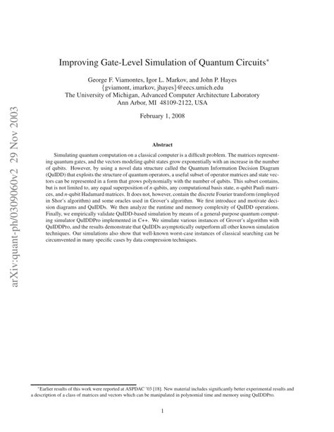 Pdf Improving Gate Level Simulation Of Quantum Circuits