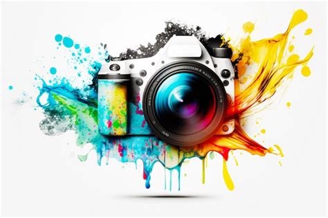 Premium Photo Camera With Colorful Paint Splatters On The Side And