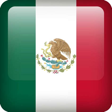 3d Vector Mexico Flag Glossy Button Mexican National Emblem Square