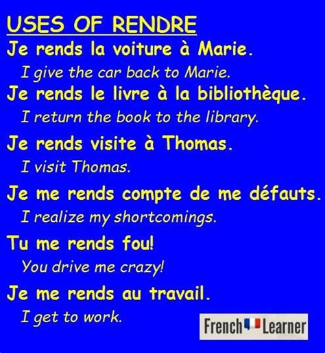 The Verb Rendre Can Learn French With Frenchlearner