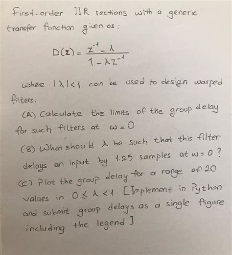 Solved Generic First Order Iir Sections With A Transfer