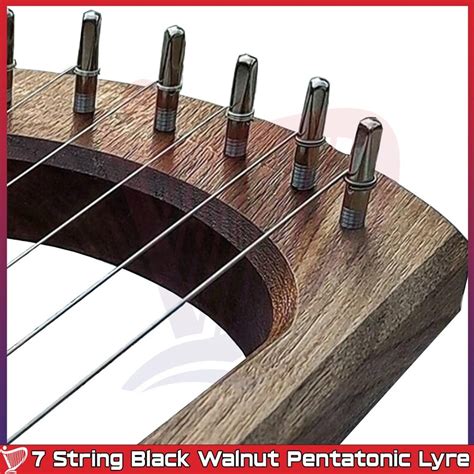 7 String Pentatonic Lyre Black Walnut Wood Handcrafted Musical