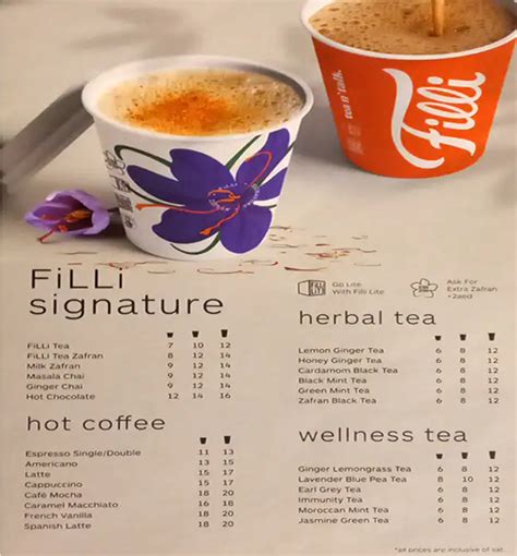 Menu Of Filli Sharqan Sharjah