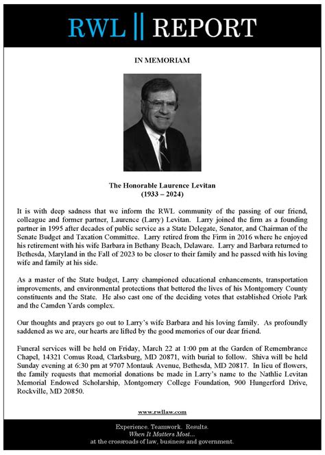 In Memoriam Laurence Levitan Rifkin Weiner Livingston Llc