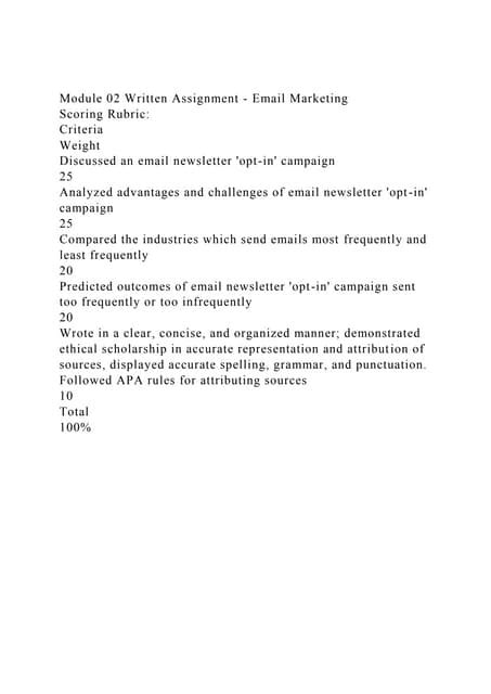 Module 02 Written Assignment Email Marketingscoring Rubriccdocx