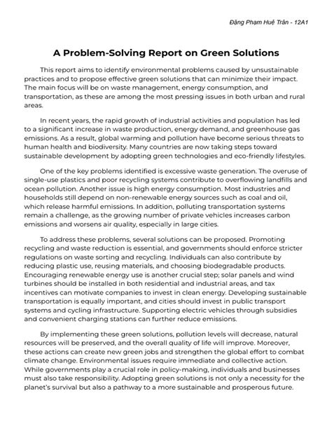 A Problem Solving Report On Green Solutions Pdf Recycling