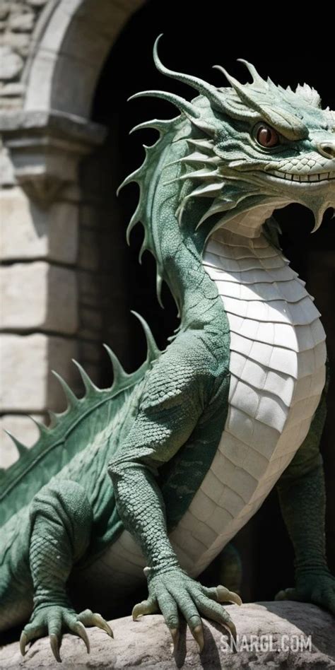 Green Basilisk On A Path In The Foggy Forest With Trees And Grass On