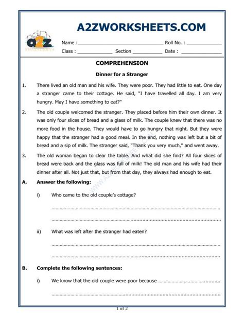 A2zworksheetsworksheet Of Comprehension Passage 02 Reading English