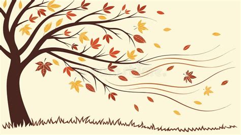 Rustic Autumn Tree With Leaves Blowing In Wind Vector Design