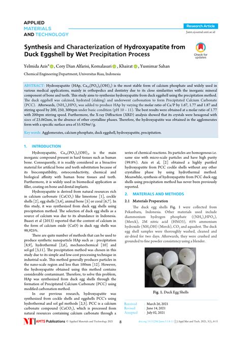 Pdf Synthesis And Characterization Of Hydroxyapatite From Duck