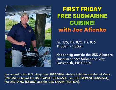 First Friday Free Submarine Cuisine With Joe Afienko Use 569