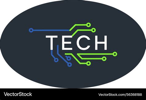 Tech Word With Blue And Green Circuit Lines Logo Vector Image