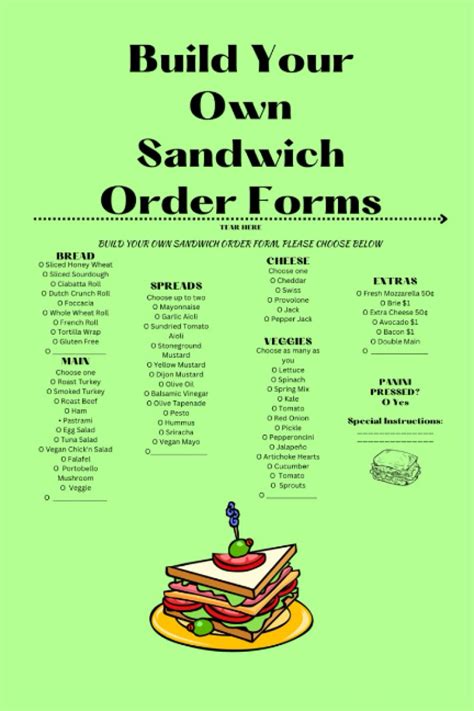 Build Your Own Sandwich Order Forms Tear Out Notepad 200 Tear Out