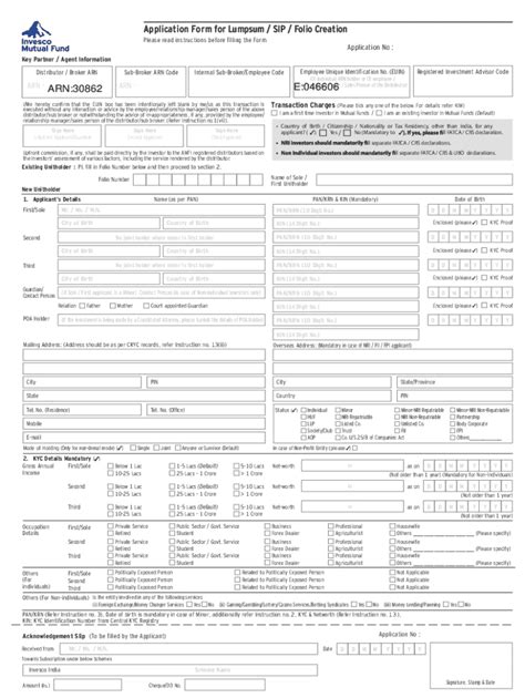 Fillable Online Application Form For Lumpsum Sip Folio Creation Arn