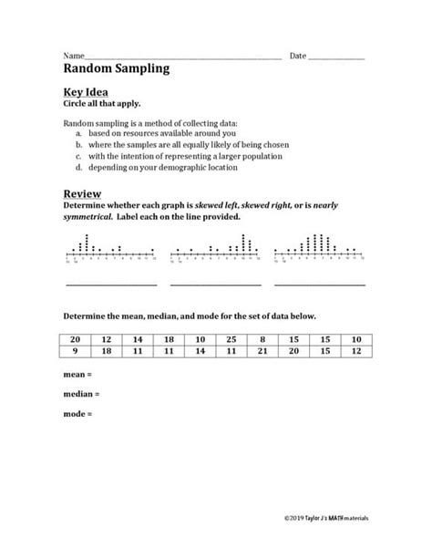 Random Sampling Worksheet By Taylor Js Math Materials Tpt