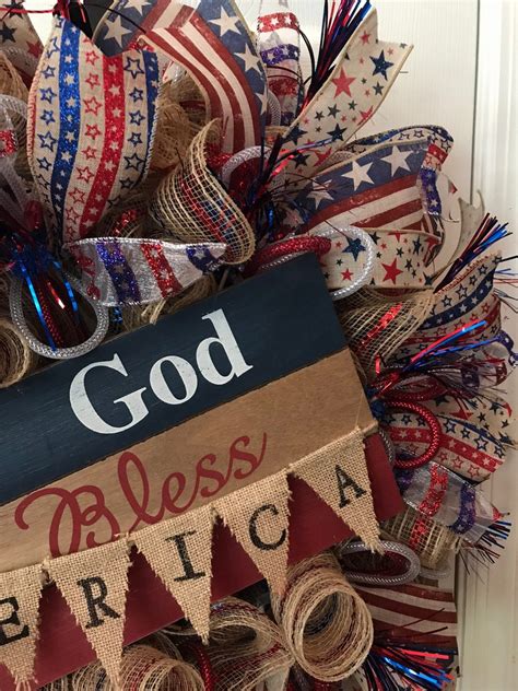 God Bless America Patriotic Wreath Patriotic Wreaths Mesh Wreath