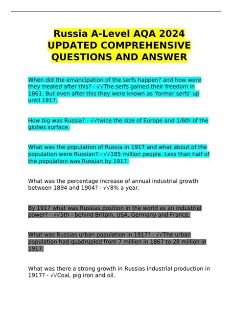 Russia A Level Aqa 2024 Updated Comprehensive Questions And Answer