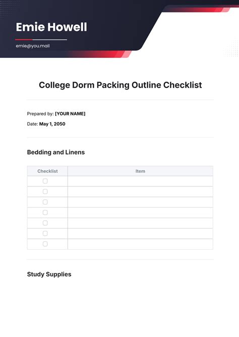 Free College Dorm Checklist Templates Editable And Printable