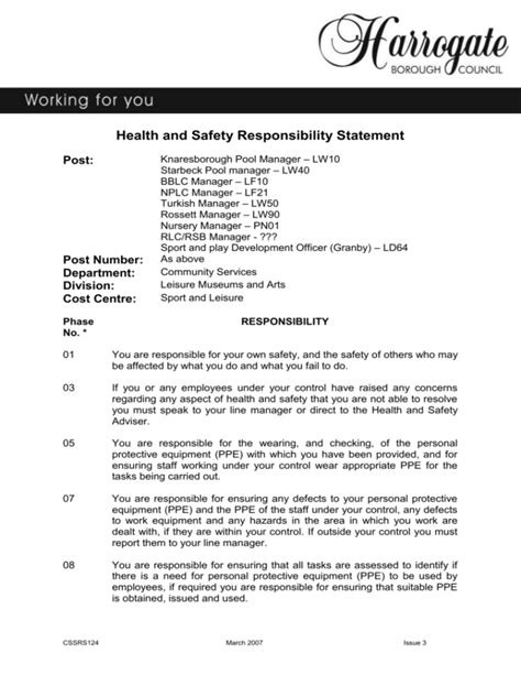 Health And Safety Responsibility Statement