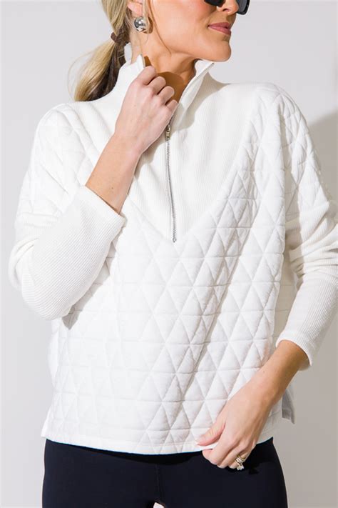 Texture Half Zip White New Arrivals The Blue Door Boutique