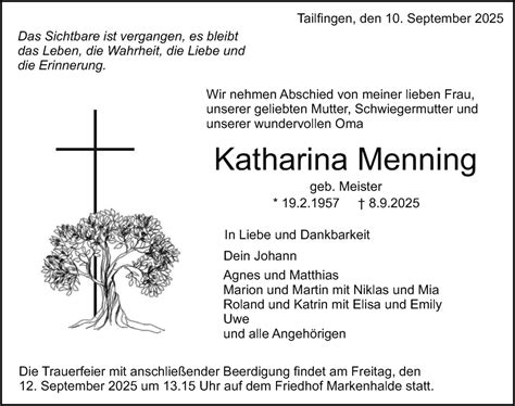 Traueranzeigen Von Katharina Menning Schwaebische De Trauerportal