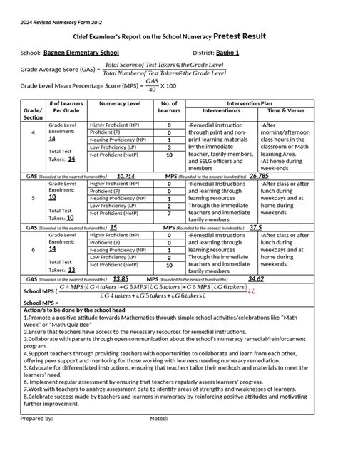 School Numeracy Pre Test Result Pdf Teachers Differentiated