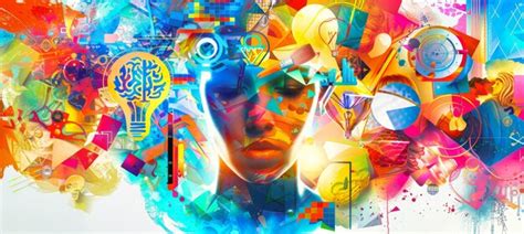 Digital Collage With Geometric Shapes And A Human Face At Center