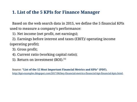 Examples Of Key Performance Indicators For Finance Manager Key