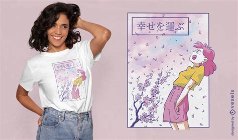 Pastel Pink Anime Girl T Shirt Design Vector Download