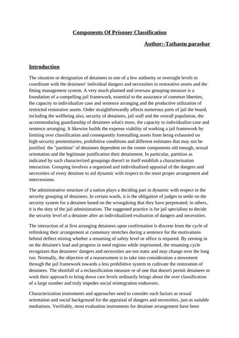 Pdf Components Of Prisoner Classification Author Tathastu Parashar