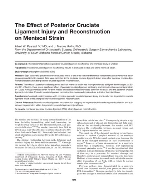 Pdf The Effect Of Posterior Cruciate Ligament Injury And