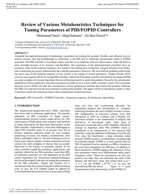 Review Of Various Metaheuristics Techniques For Tu Pdf Control Theory Electric Motor