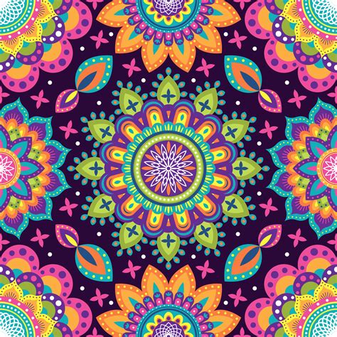 Colorful Rangoli Flowers Seamless Pattern Background 11861163 Vector