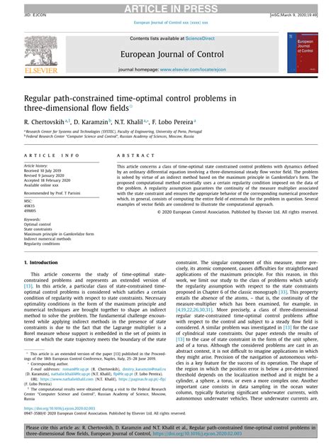 Pdf Regular Path Constrained Time Optimal Control Problems In Three