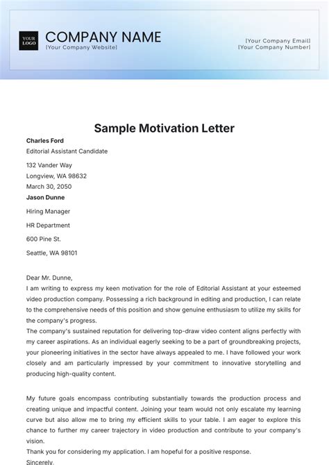 Free Sample Motivation Letter Template To Edit Online