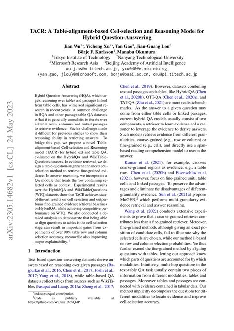 Pdf Tacr A Table Alignment Based Cell Selection And Reasoning Model