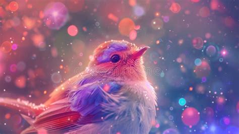 Cute Chubby Bird In A Beautiful Dreamlike Forest Surrounded By Lush