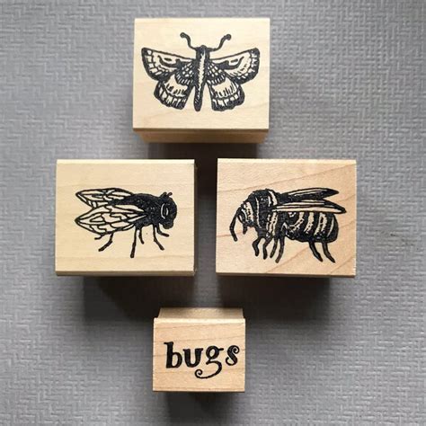 Moth Bee Fly Insect Bug Rubber Stamp Set Etsy
