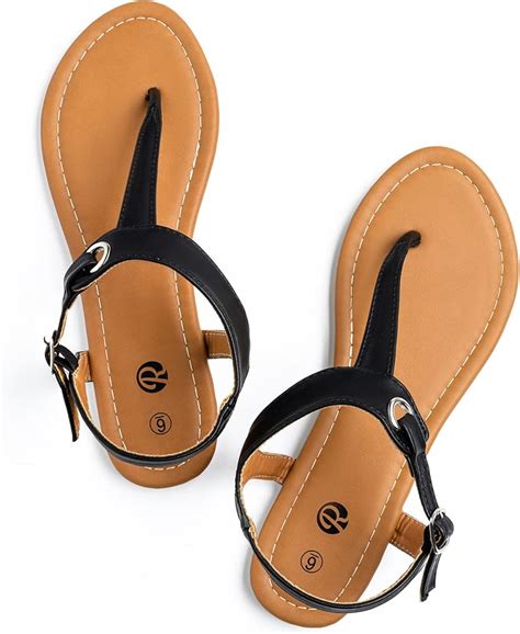 Black Flat T Strap Sandals