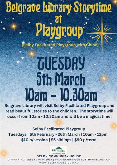 Playgroup Belgrave Library Storytime Selby Community House