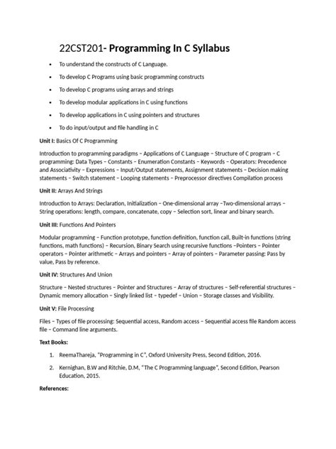 22cst201 programming in c syllabus pdf c programming language