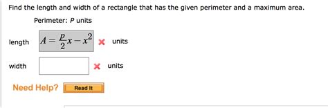 Solved Find The Length And Width Of A Rectangle That Has The Chegg