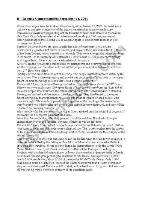 September 11 2001 Esl Worksheet By Dresscar