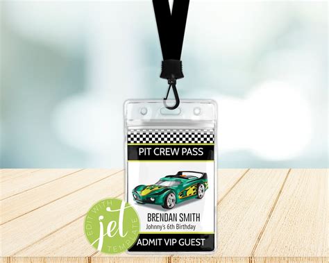 Editable Pit Crew Passracing Pit Crew Party Printable Pit Crew Badge