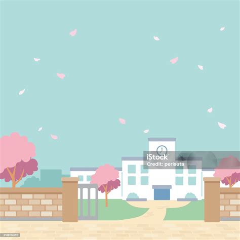 Clip Art Background Of School Building In Spring Stock Illustration