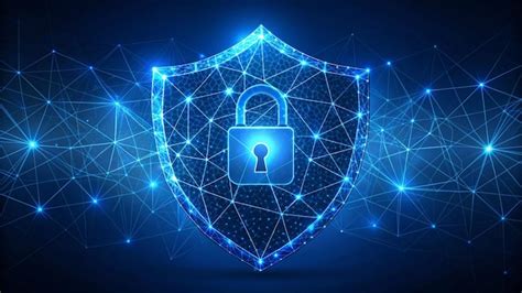 Secure Technology Polygonal Wireframe Shield With Lock Sign On Dark