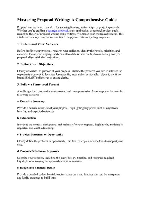 Mastering Proposal Writing Assignment Helpmate Pdf