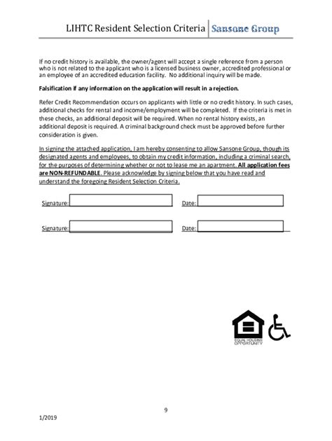 Fillable Online Lihtc Resident Selection Criteria Sample Application