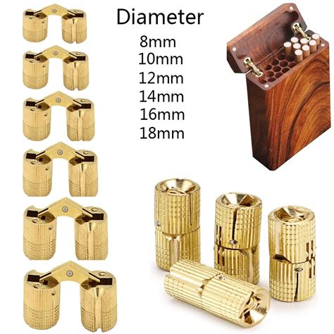 8 18mm Coppe Brass Barrel Hinges Concealed Cabinet Cylindrical Hidden
