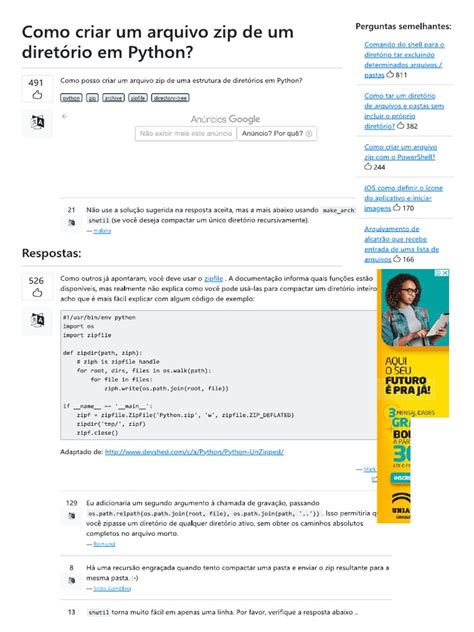 Compactação De Pastas Com Zip Em Python Massa Pdf